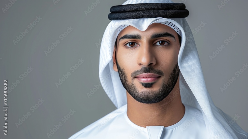 Ethnic arab middle-eastern man with traditional kandora in studio ...