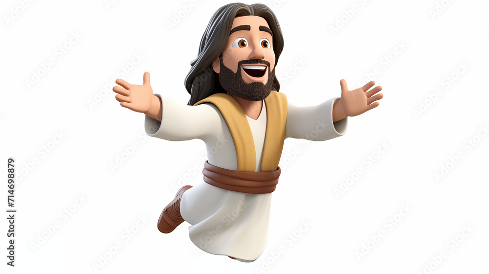Jesus christ embraced flying isolated in white background 3D animated ...