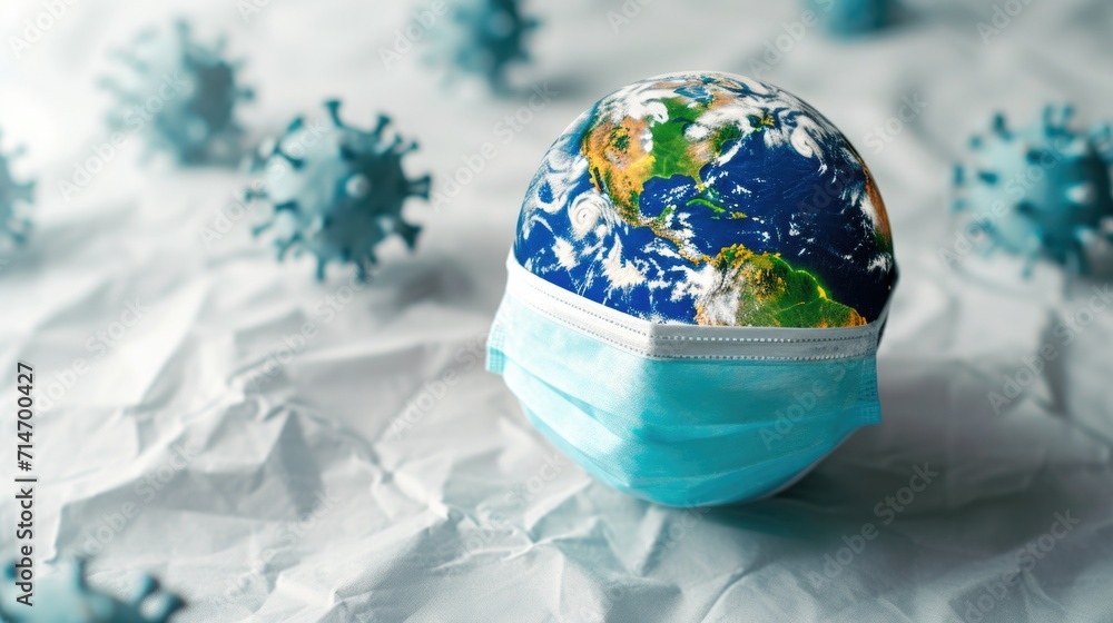 Planet Earth with face mask protect. World medical concept. Earth with ...