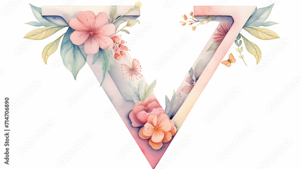 Uppercase english letter V. Colorful watercolor aquarelle font type ...