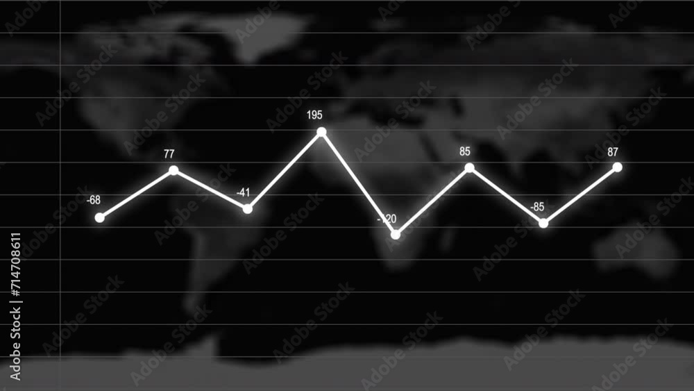 Changing economic node line graph showing fluctuations over grid world ...