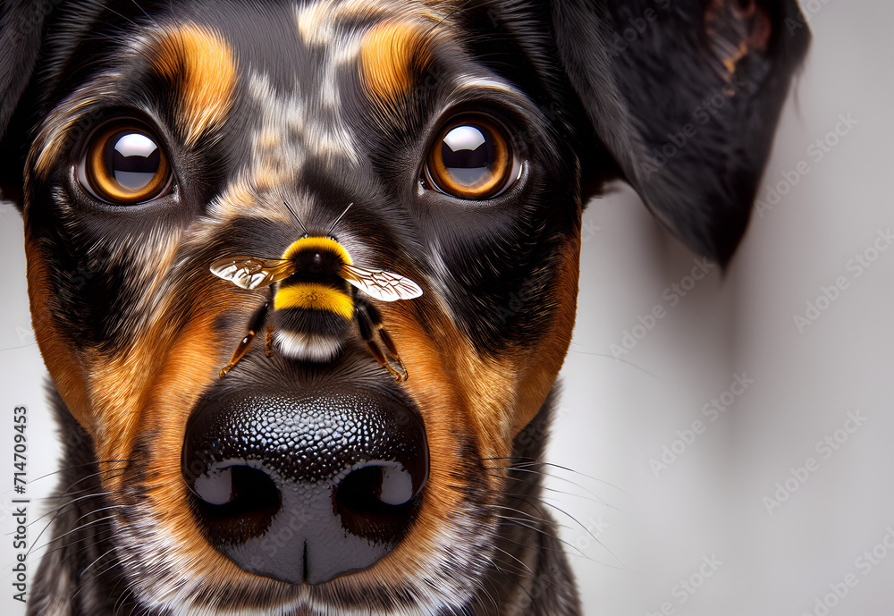 ultra close-up of a shorthair tortoiseshell dog with its eyes focused ...