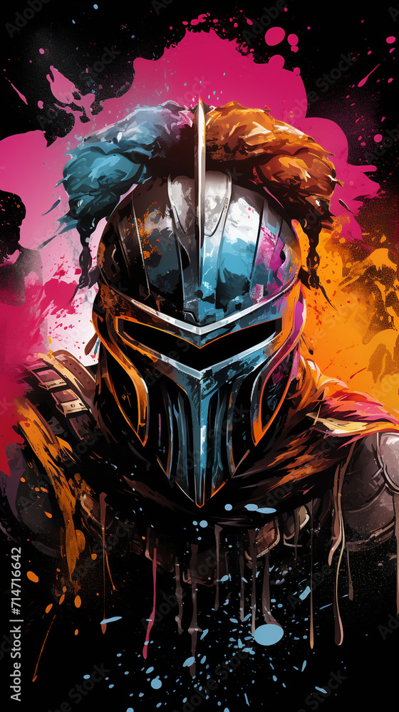 Spartan and viking helmet with ink blots splashes isolated on splash ...