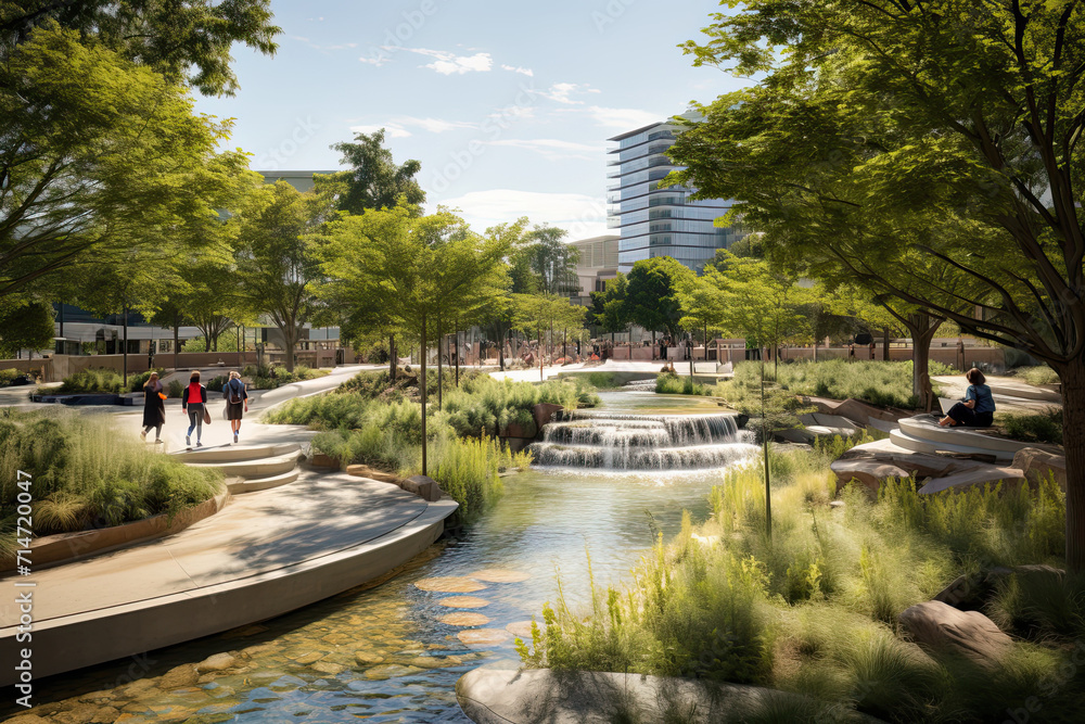 Green park in city. Green public for pause and recharge. Lush lawns and ...