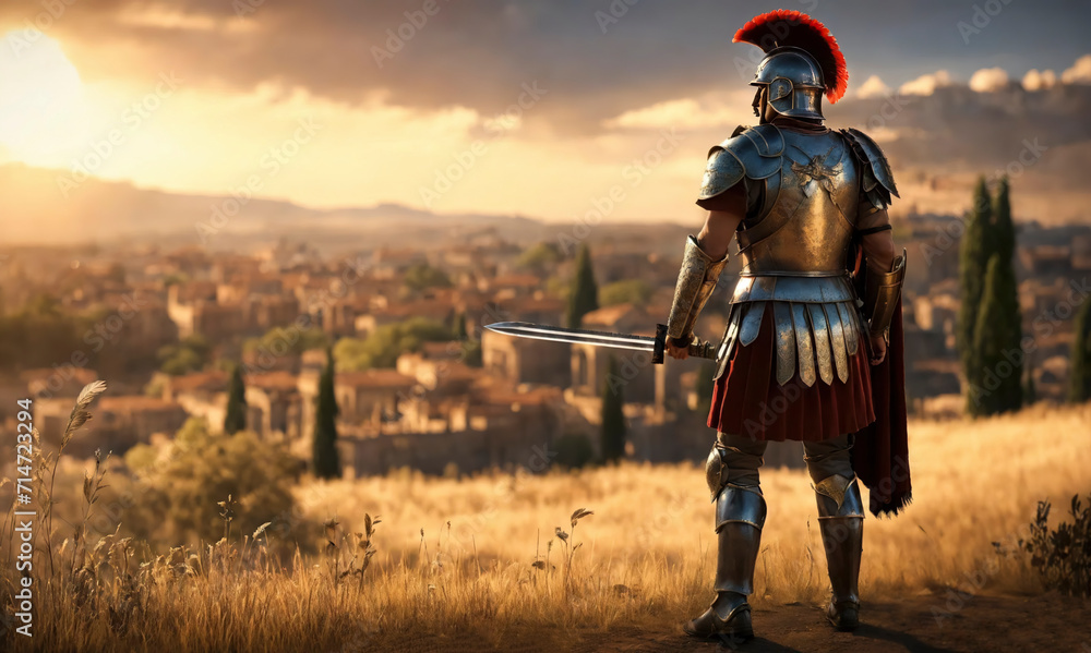 Roman male legionary, legionaries wear helmet with crest, long sword ...