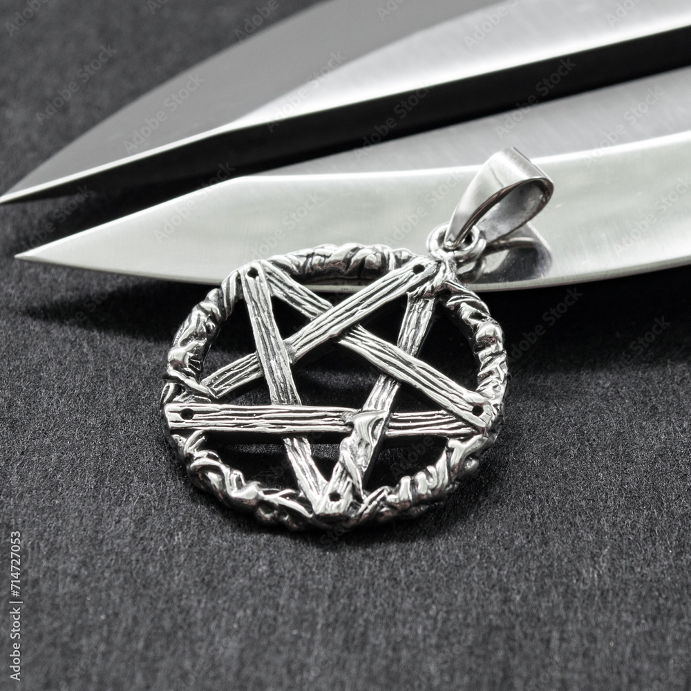 Silver Pentagram pendant. 925 silver. Occult accessory, dark magic ...