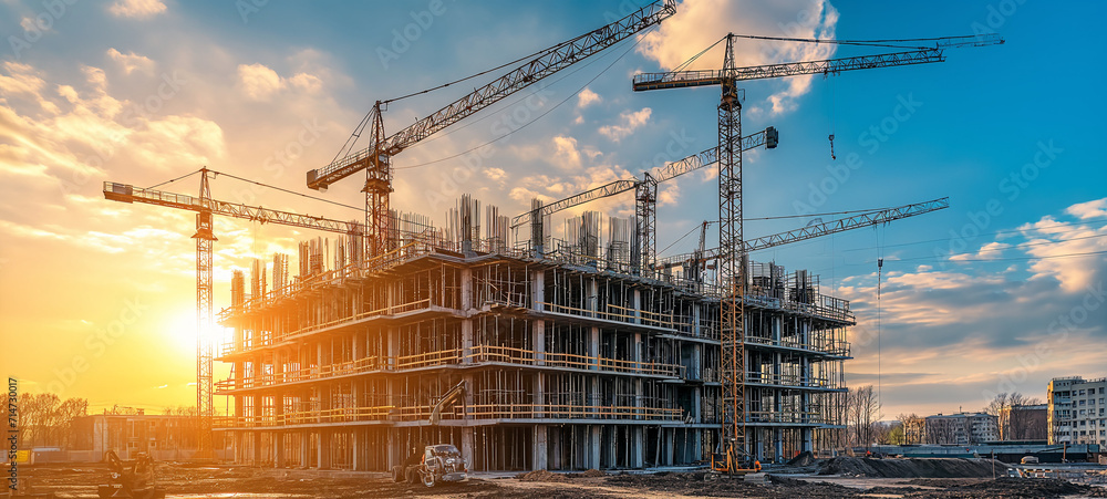 Urban Skyline Development: High-rise building under construction with ...