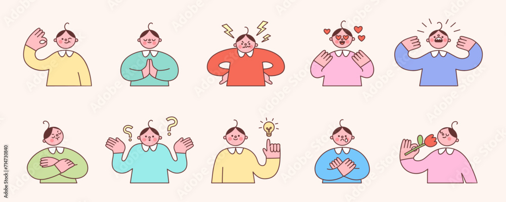 Set of cute characters expressing emotions. Vector illustration of ...