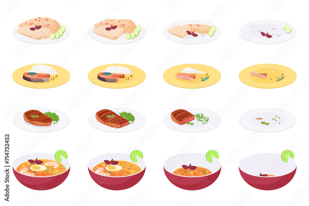 Eaten dinner food set, sequence game animation. Animated stages of ...
