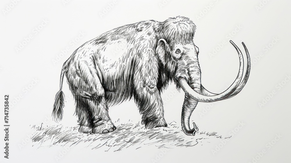 Hand pencil sketch drawing of mammoth the ancient prehistoric animal ...