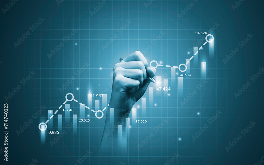 Hand drawing virtual technical graph and chart for analysis stock ...