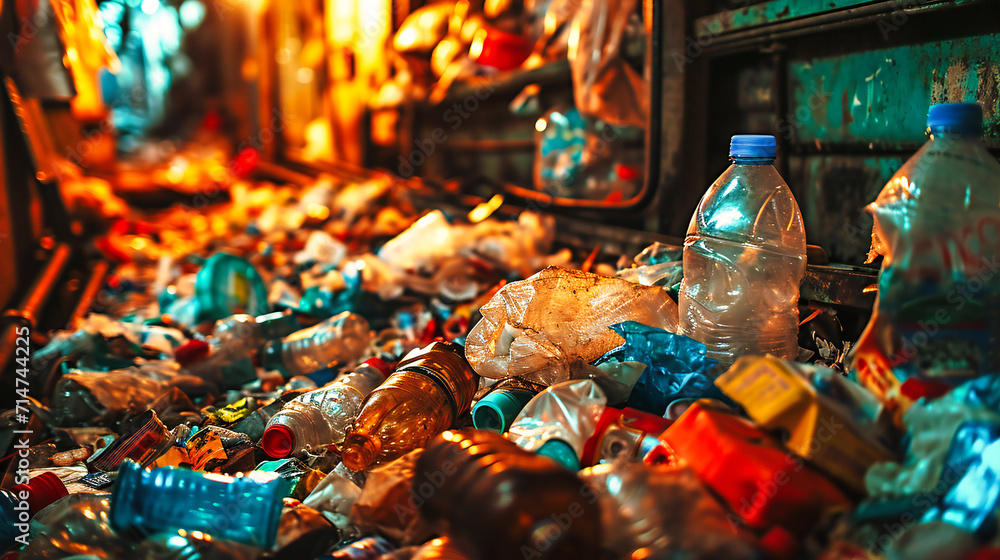 Pile of plastic garbage, highlighting the environmental issue of ...