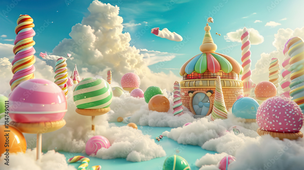 Sugar Coated Dreams: Candy Factory in the Clouds, 3D Model Showcasing ...