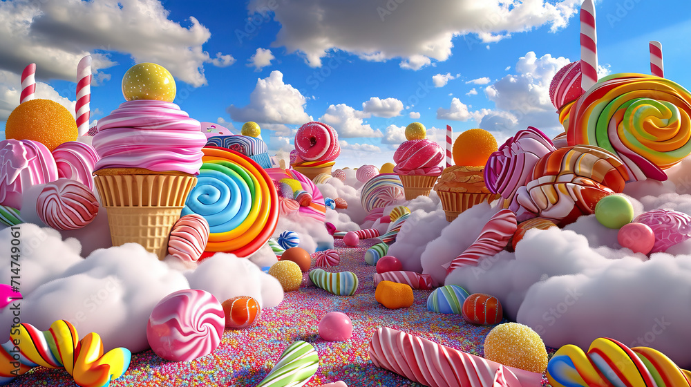 Sugar Coated Dreams: Candy Factory in the Clouds, 3D Model Showcasing ...