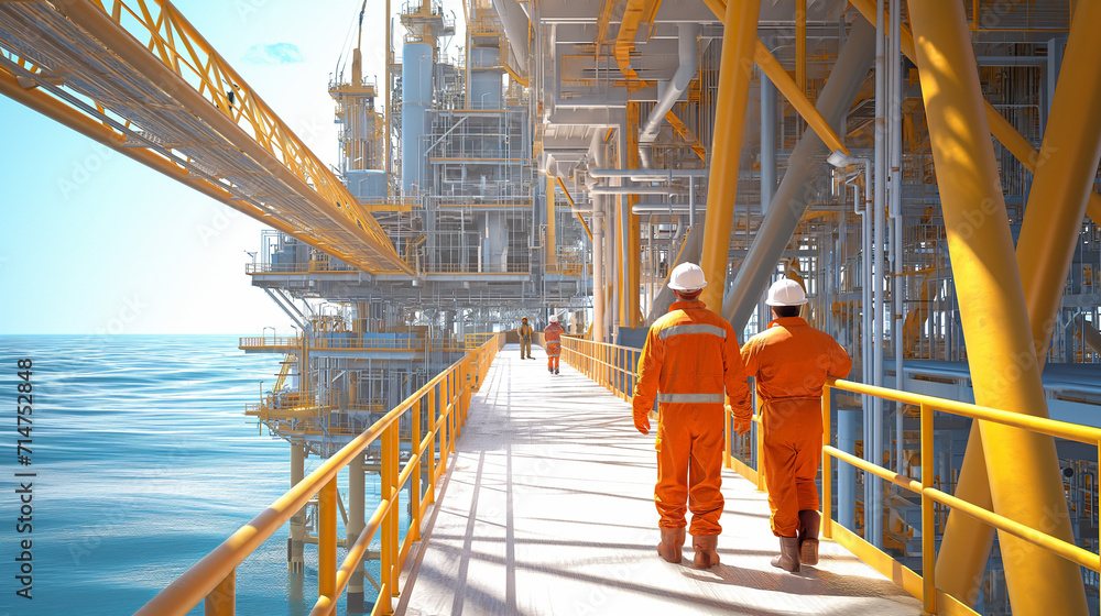 Teamwork on the High Seas: Industrial Illustration of Workers on an ...