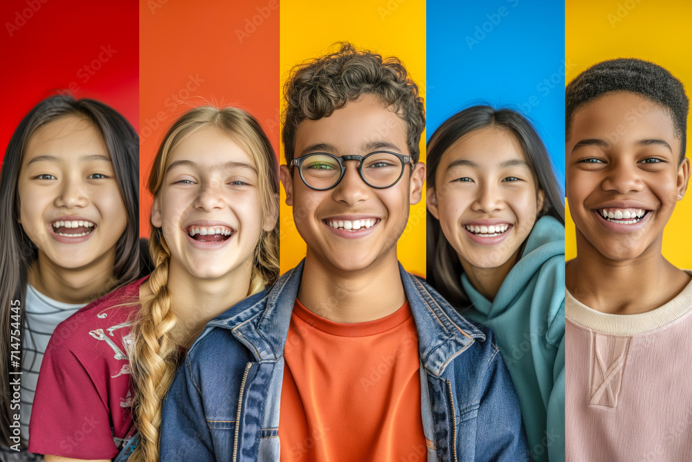 Diversity Image of Teenagers Together Smiling on Colorful Background ...