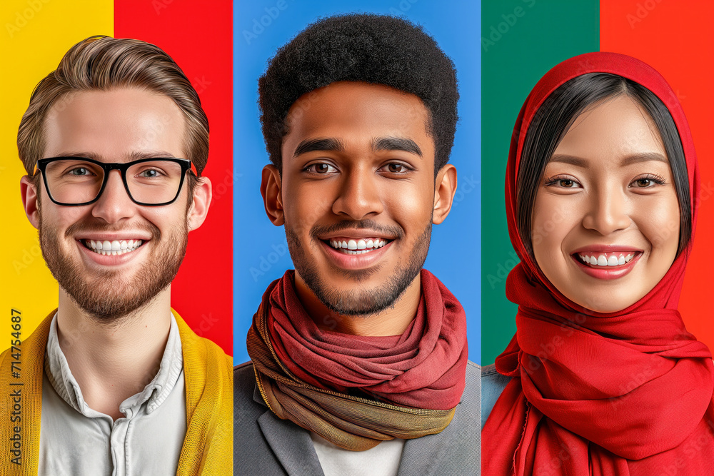 Collage Image of Diversity Group of People Smiling on Colorful ...