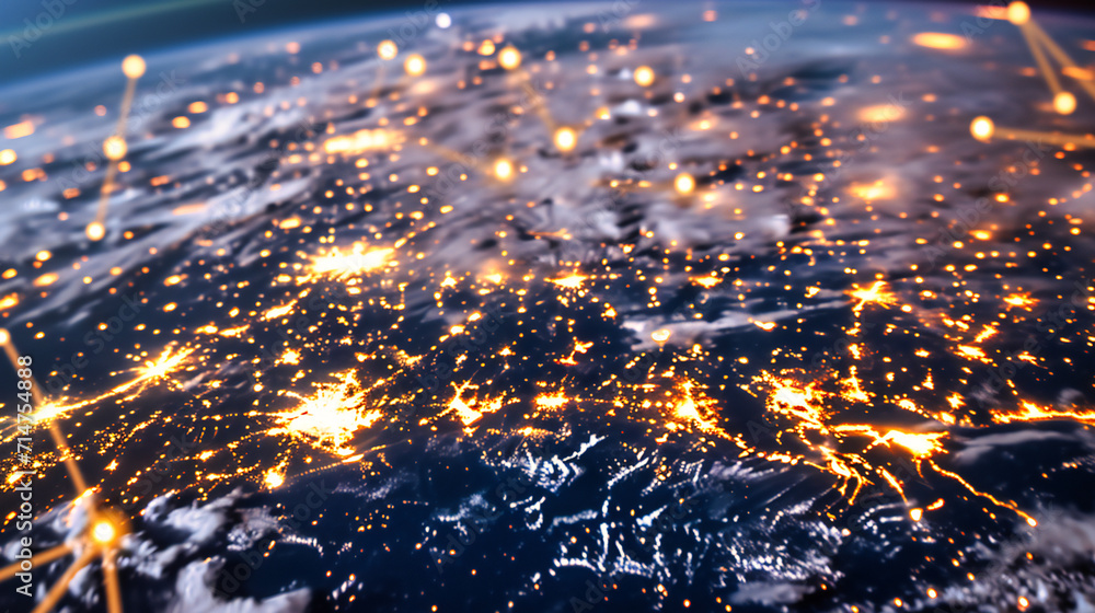 Illuminated globe at night with city lights, symbolizing a global ...