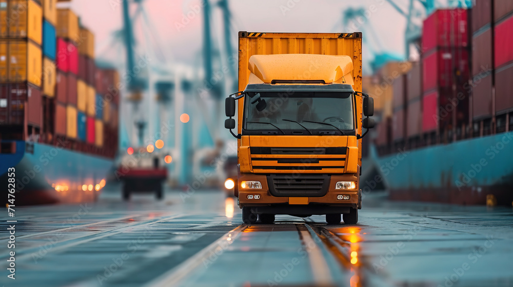 Loading trucks in a warehouse at the dock. Delivery of goods in ...