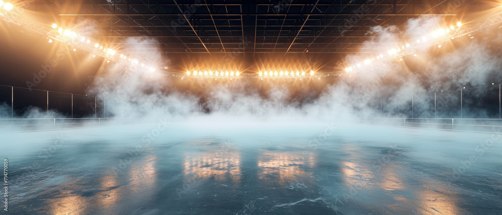 Ice Rink Background. Professional Arena illuminated neon lights ...