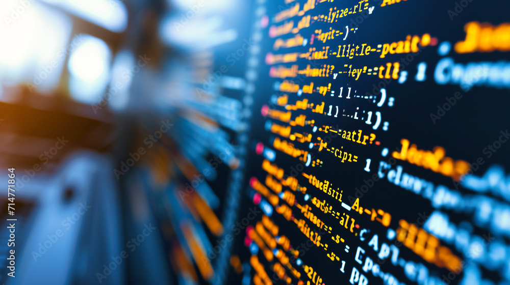 Abstract coding and programming background with blue binary code, symbolizing technology and ...