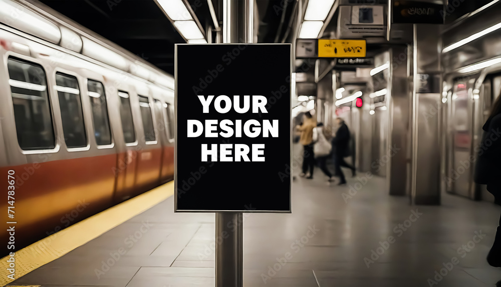 Media poster mock-up template. NYC Train Subway Station displays ...