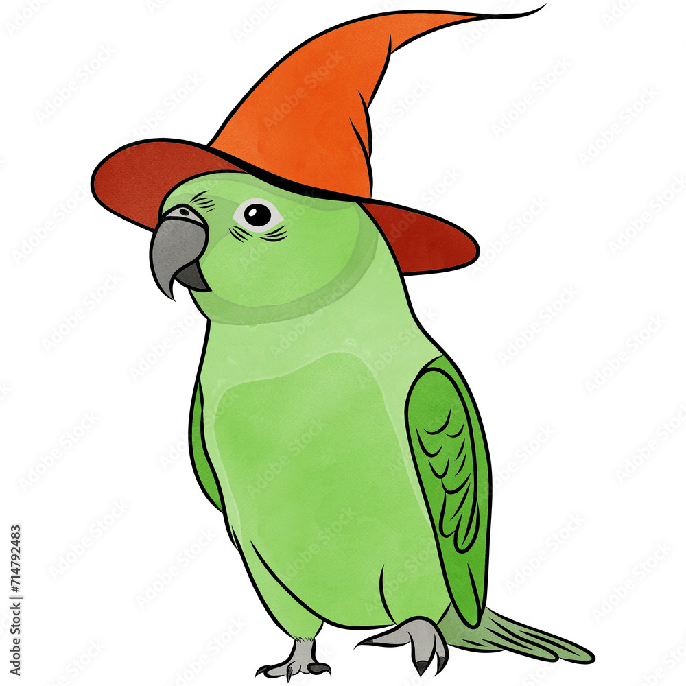 Cute Parakeet Parrot Bird.Ring neck parrot wearing halloween hat. Stock ...