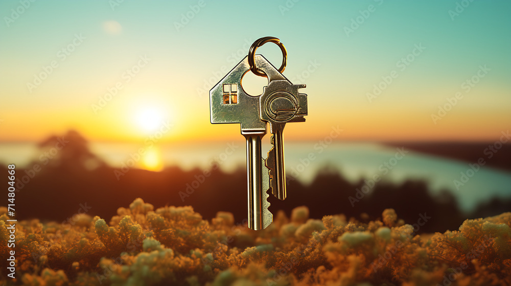 Real state key with sun rays and clouds, Symbolic key, a Key in a ...