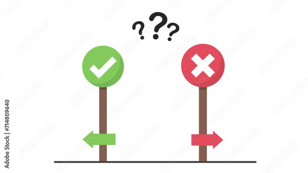 Right and wrong direction sign animation on White Background. Correct ...