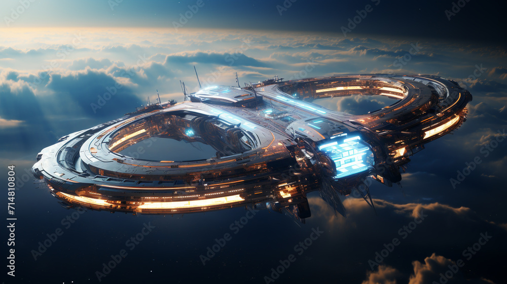 Modern concepts. A spaceship with modern technology for use in outer ...