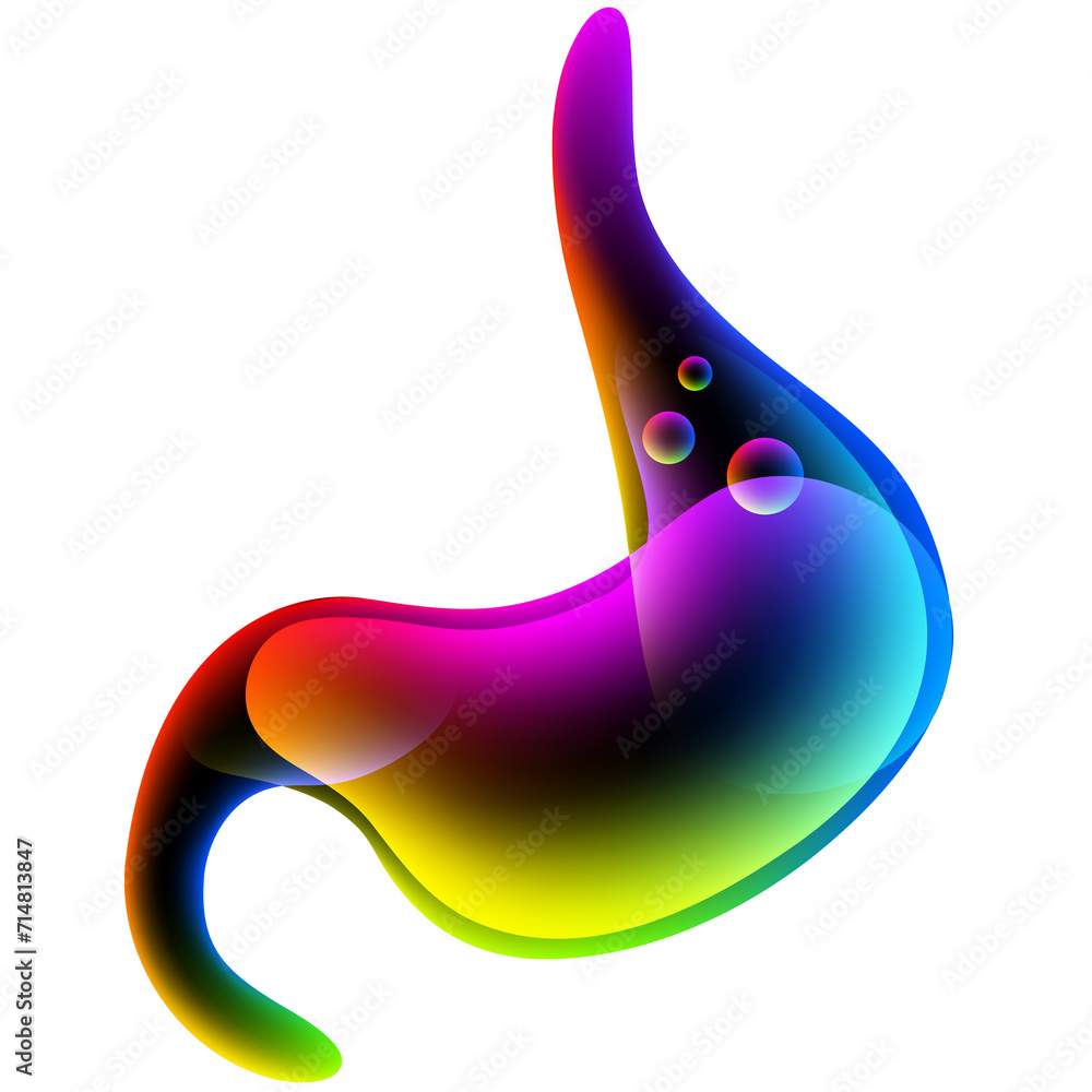Illustration of a human stomach with multiple colors overlapping to ...
