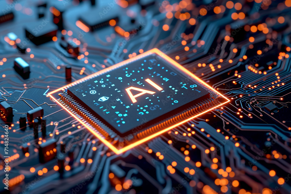 AI computer chip and circuit board illustration with AI lettering ...