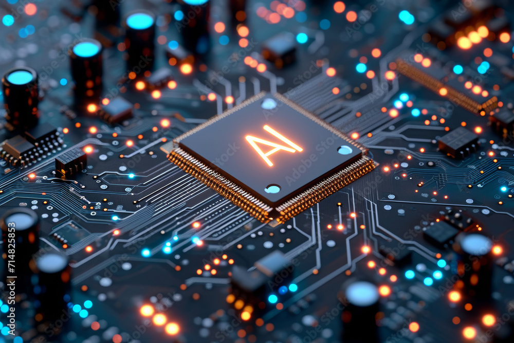 AI computer chip and circuit board illustration with AI lettering ...