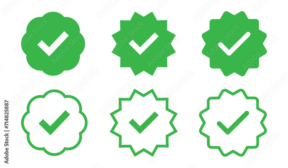 Green tick confirmation symbol icon set with fill and stroke. Green ...