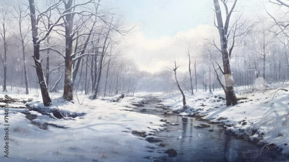 Animated winter cartoon landscape background with snowfall. 4k time ...