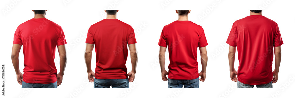 Set of plain red color t-shirt template back view mock up isolated on a ...