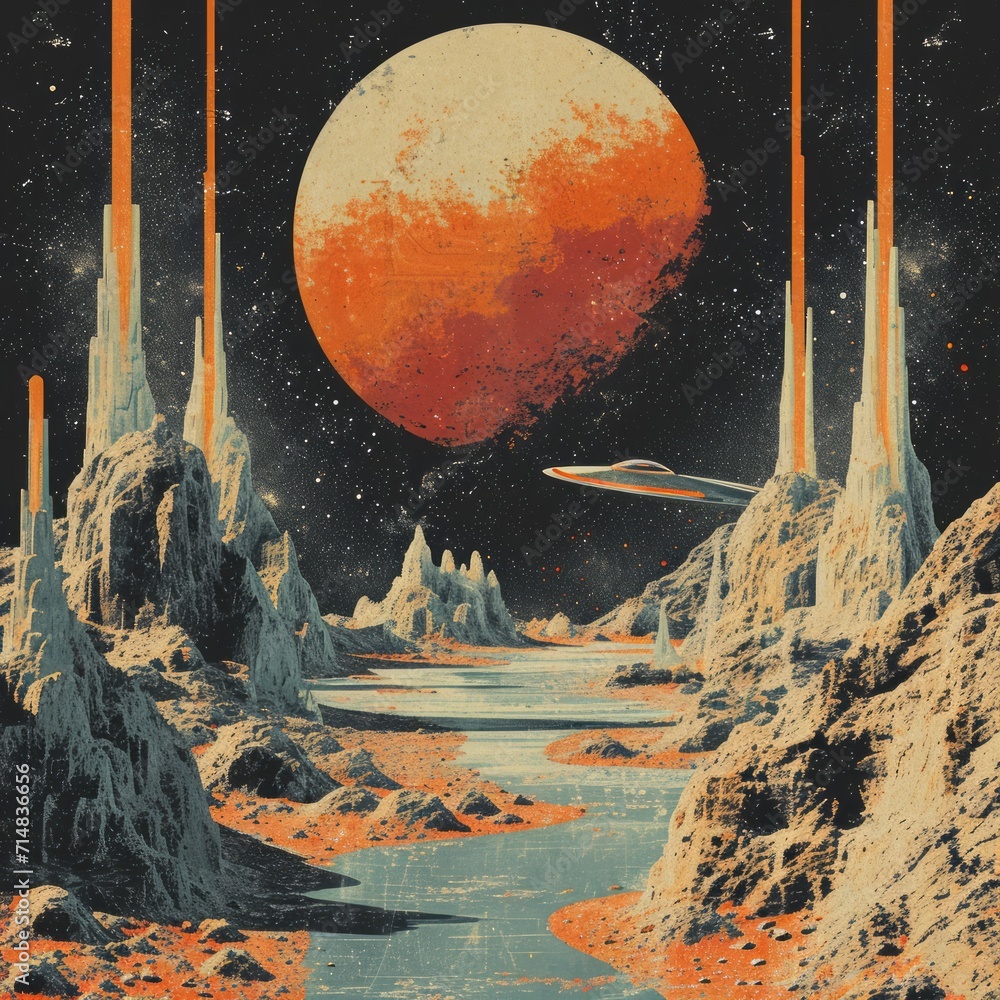 Future retro sci-fi background. Abstract grainy texture, Universe Retro ...