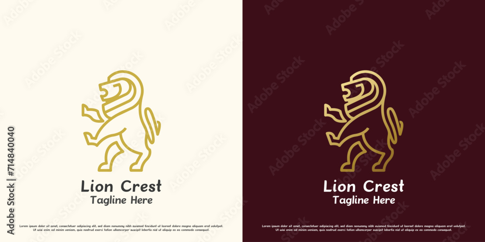 Lion crest logo design illustration. Silhouette of a lion tail standing ...