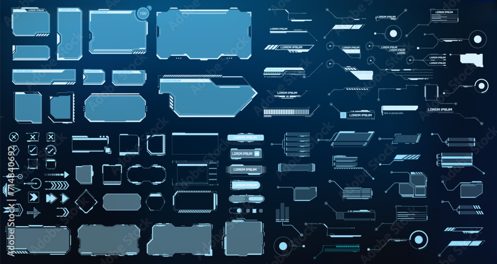 A Comprehensive Set Of Futuristic Hud Heads Up Display And Interface Elements With A Blue Neon