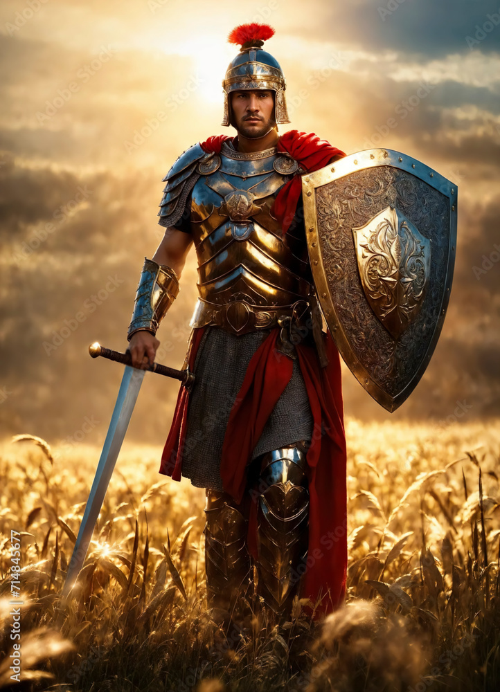 Roman male legionary, legionaries wear helmet with crest, long sword ...