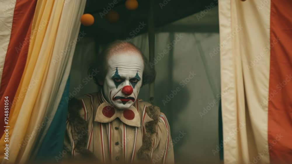 Funny sad clown with white make up face. Carnival mime artist ...