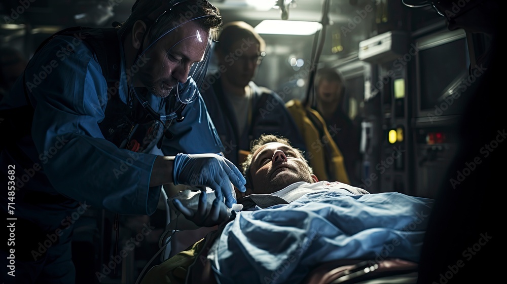 Intense moment as a medical team swiftly moves a patient on a stretcher ...