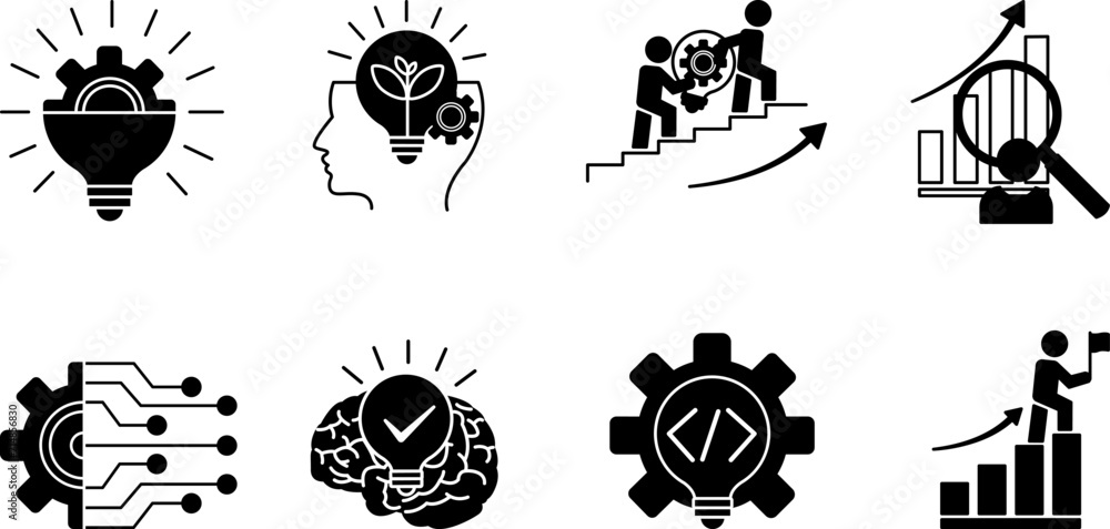 Black Set of Innovation Icons. Vector Icons of Success, Teamwork ...