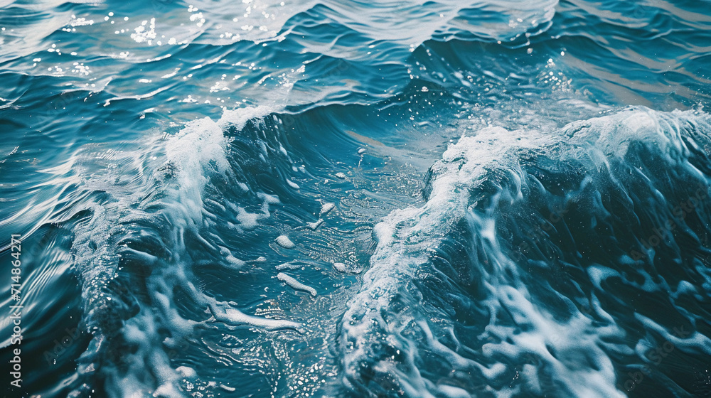 Waves caused by a boat moving through water, realistic depiction of the ...