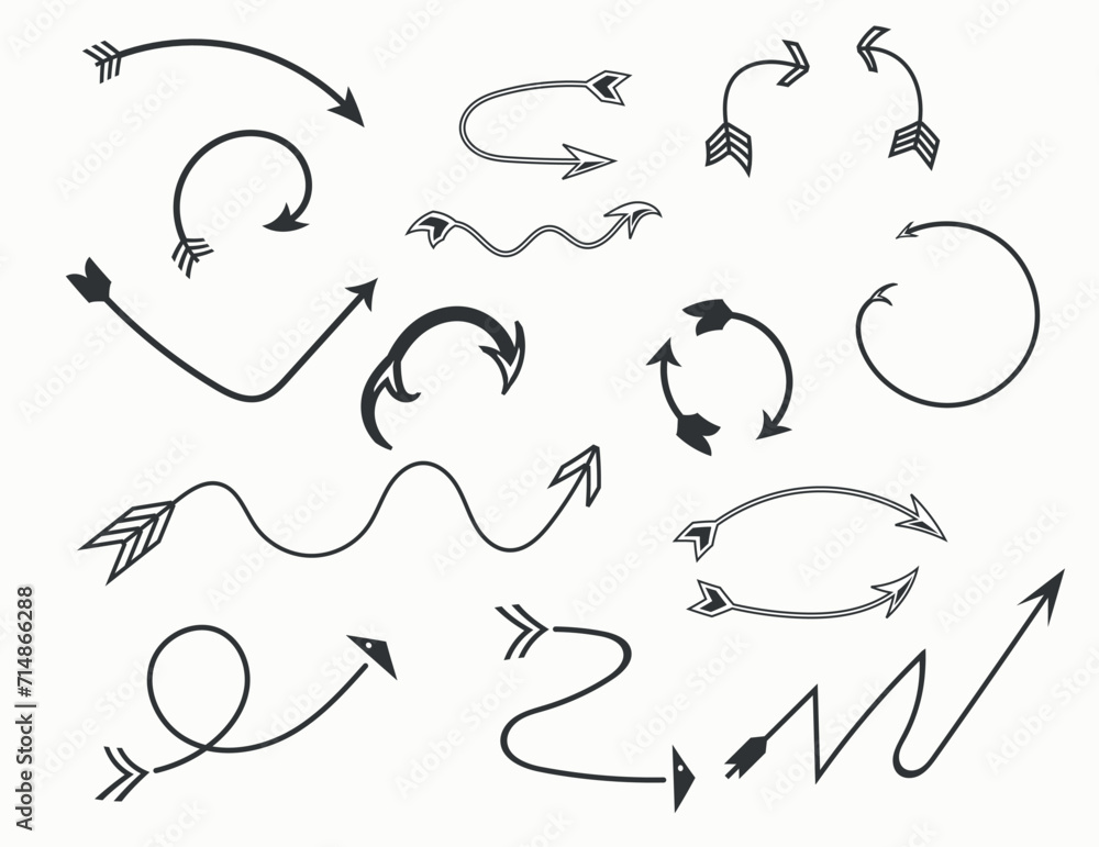 Group of arrows for diagrams. Vector drawing with marker. various ...