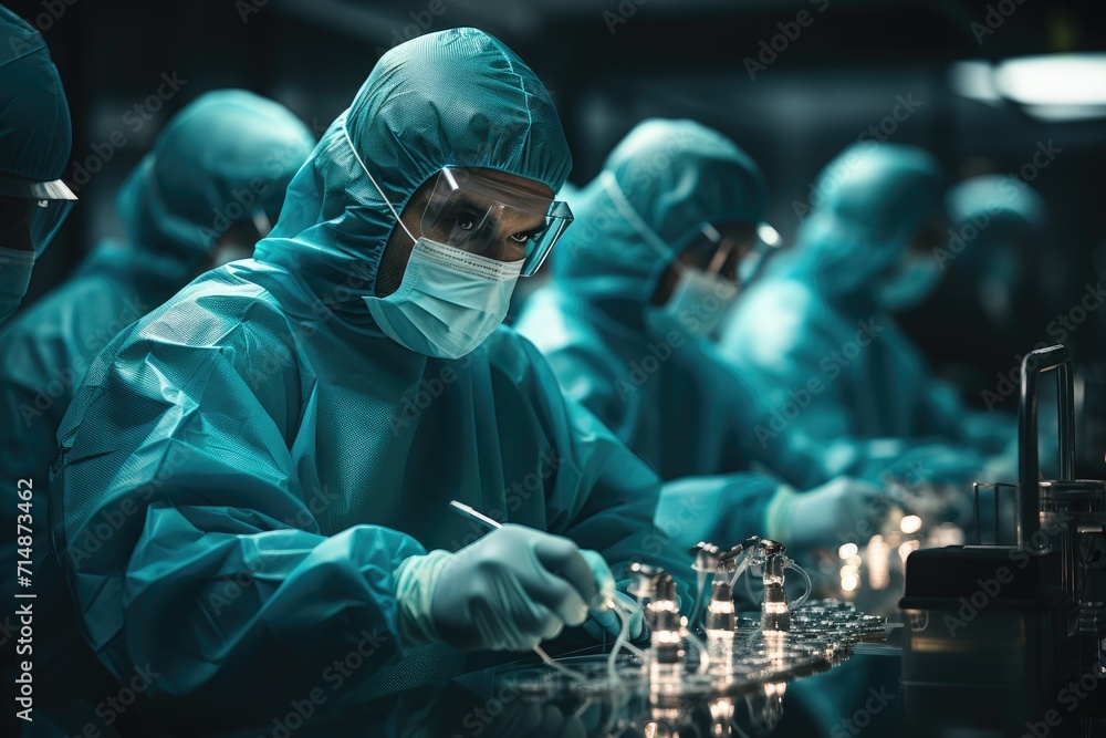 A team of healthcare workers donning medical gear and gloves ...
