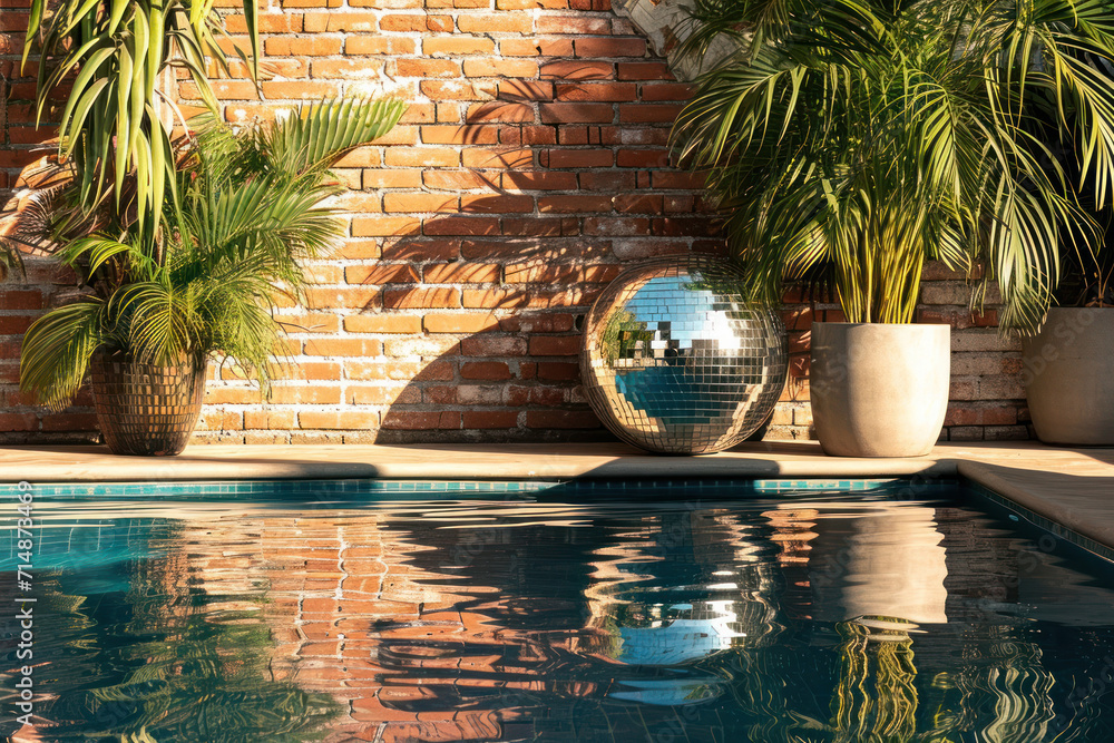 Foto de Disco by the Poolside: A shimmering disco ball reflects the ...