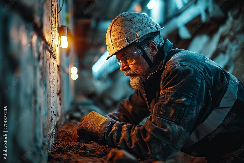 man with a graying beard, dressed in a work uniform with an orange ...