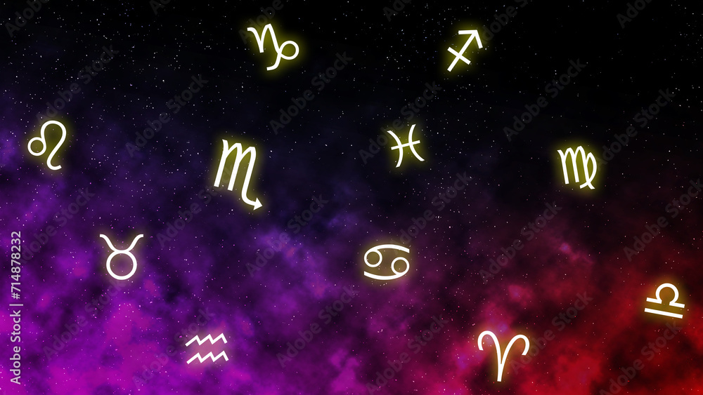 Astrology, zodiac signs and esoteric magic concept. Flying cosmic ...