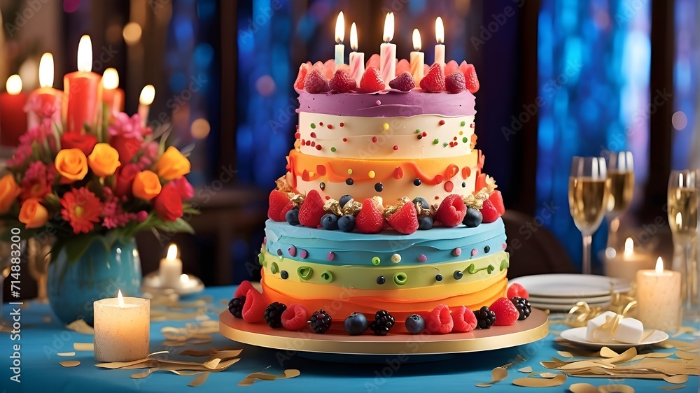 birthday cake with candle A three-story symphony of delight, the ...